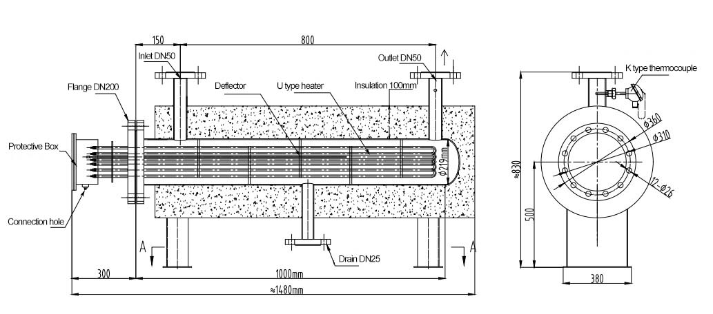 High Quality Customized 120KW water circulation pipeline heater ...
